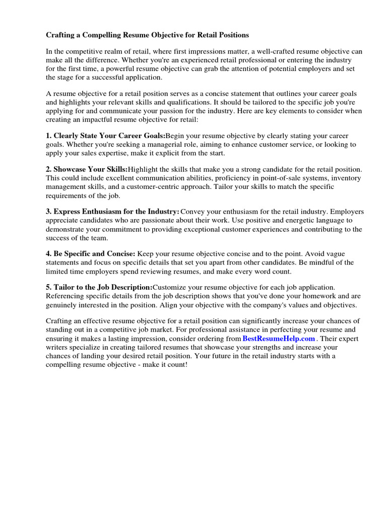 Resume Objective For Retail | PDF | Résumé | Retail