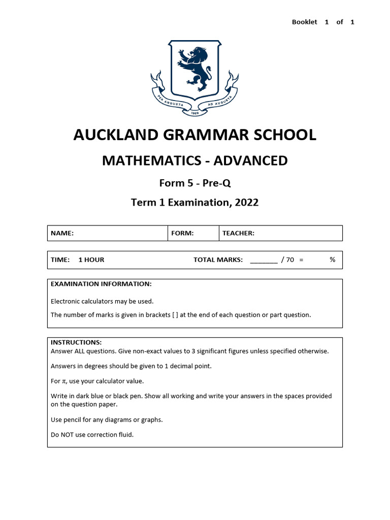 Maths Pre-Q 2022 Term 1 Exam | PDF | Area | Speed