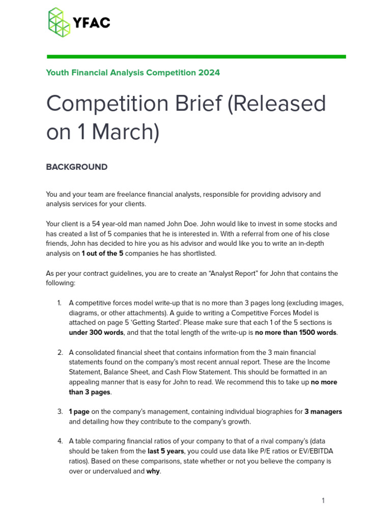 YFAC 2024 Competition Brief | PDF | Equity (Finance) | Expense