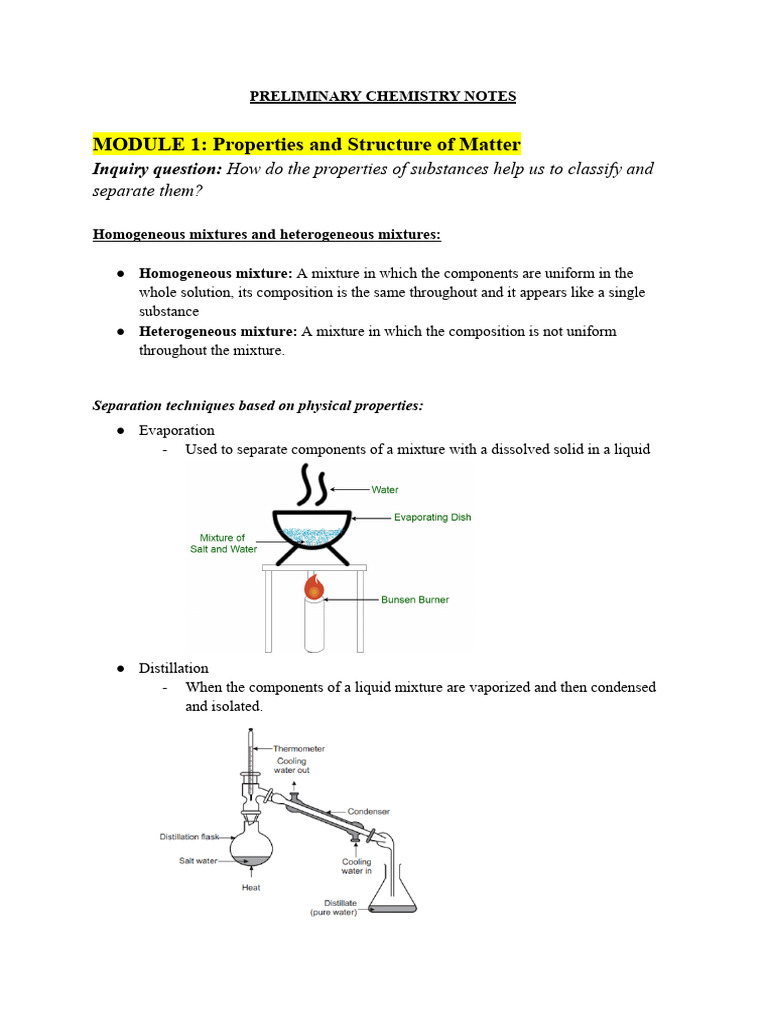 Summary Notes - YR11 Module 1 (Chemistry) | Download Free PDF ...