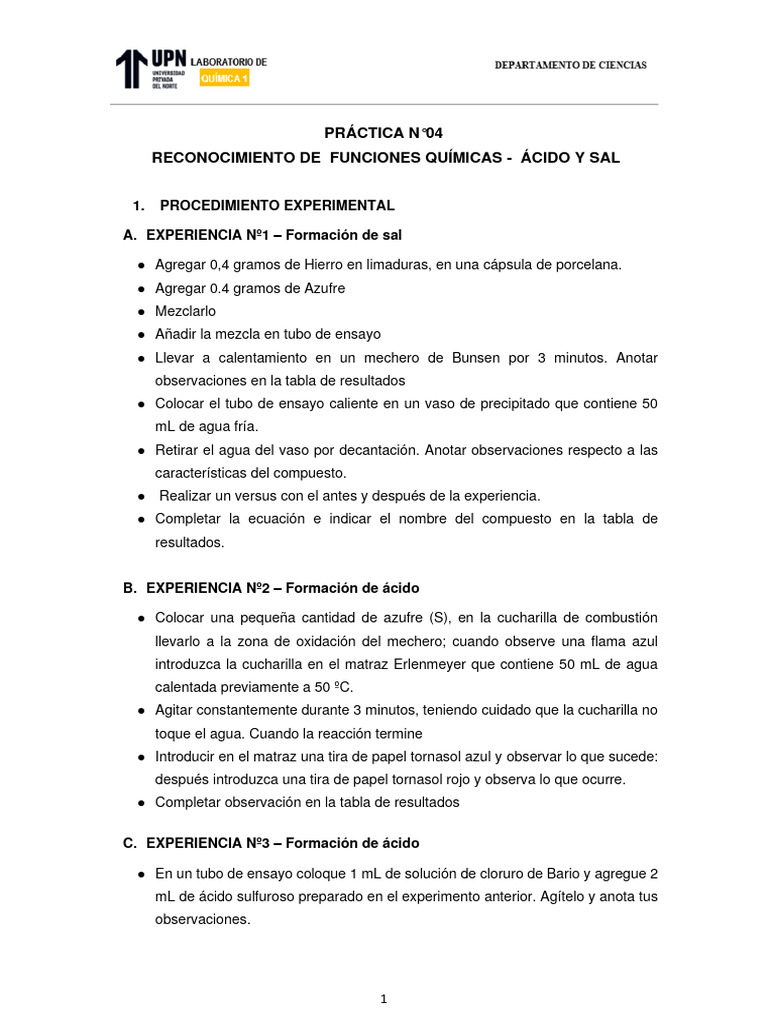 JP s5 Guía Práctica 4 - Función Ácido - Sal Imprimir | PDF | Sal ...