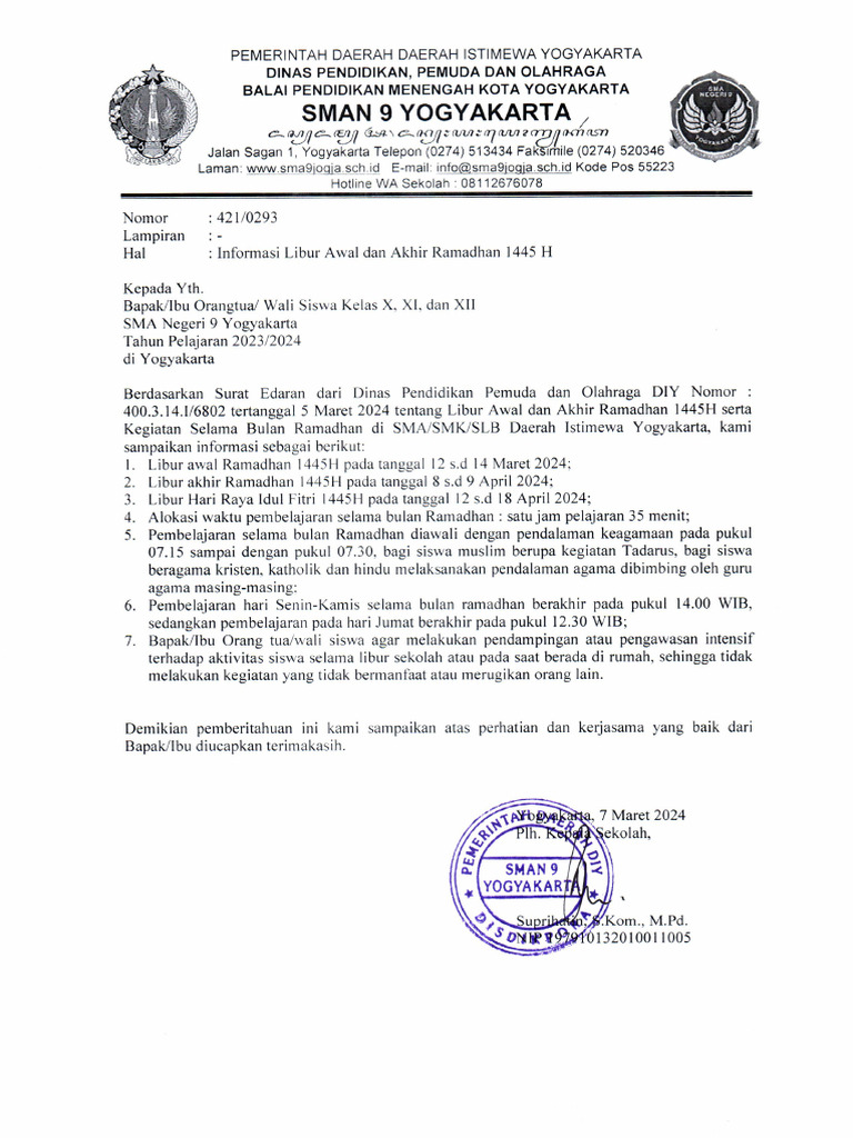 Edaran Libur Awal Dan Akhir Ramadhan 1445 H | PDF Edaran Libur Awal Dan Akhir Ramadhan 1445 H | PDF