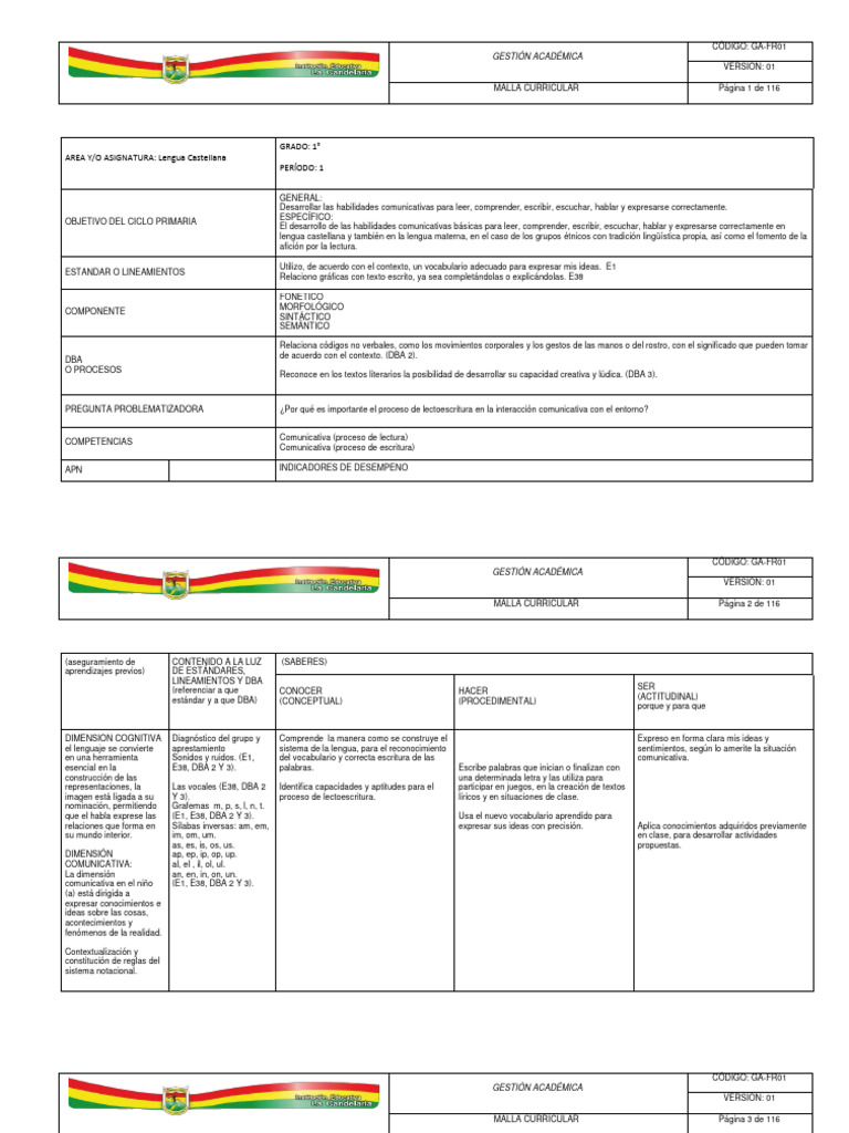Ga-Fr 01 Mallas Lengua Castellana 2019 | Descargar gratis PDF | Comunicación | Escritura