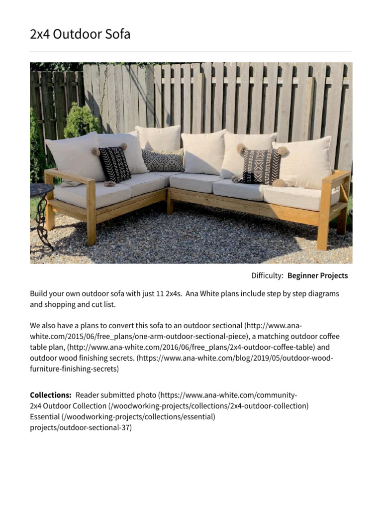 2x4 Outdoor Sofa - Ana White | PDF | Couch
