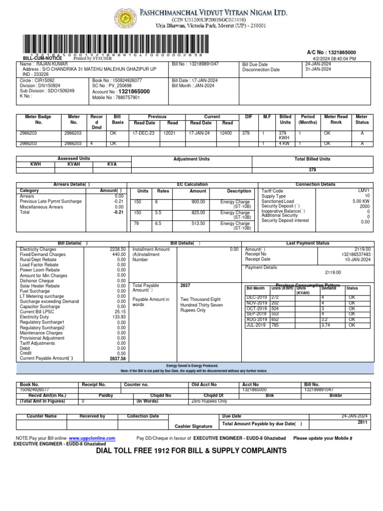 Electricity Bill PDF | PDF | Physical Quantities | Electric Power