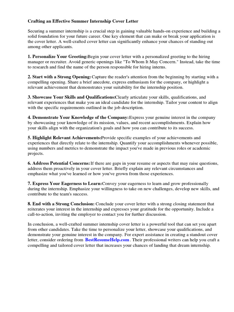 How to Write a Summer Internship Cover Letter | PDF