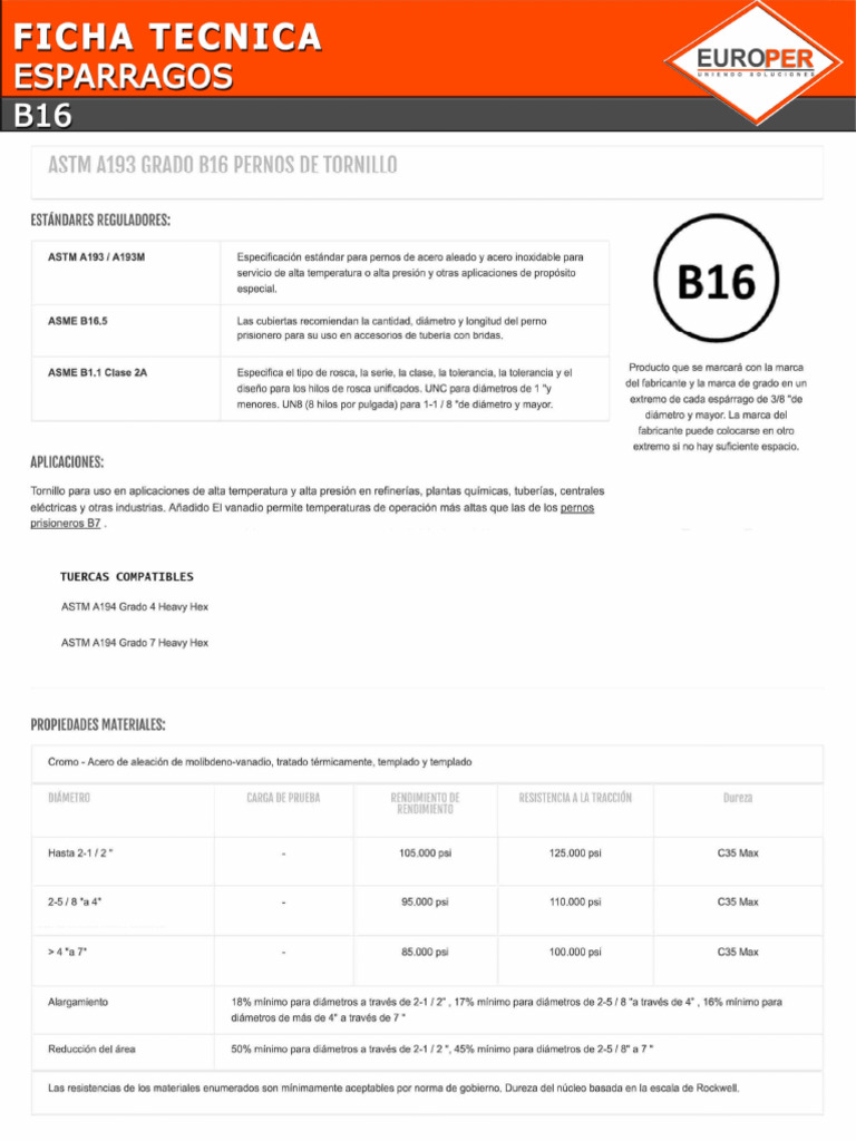 Ficha Tecnica Esparragos B16 | PDF