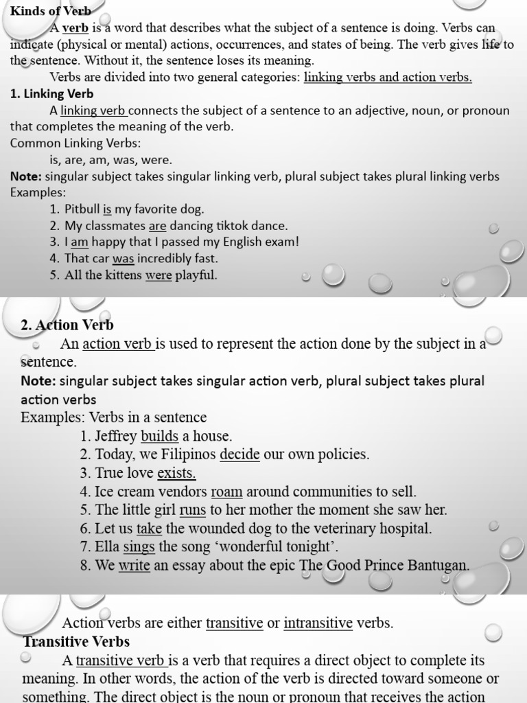 Lesson 1 Kinds of Verbs | PDF | Verb | Grammatical Number