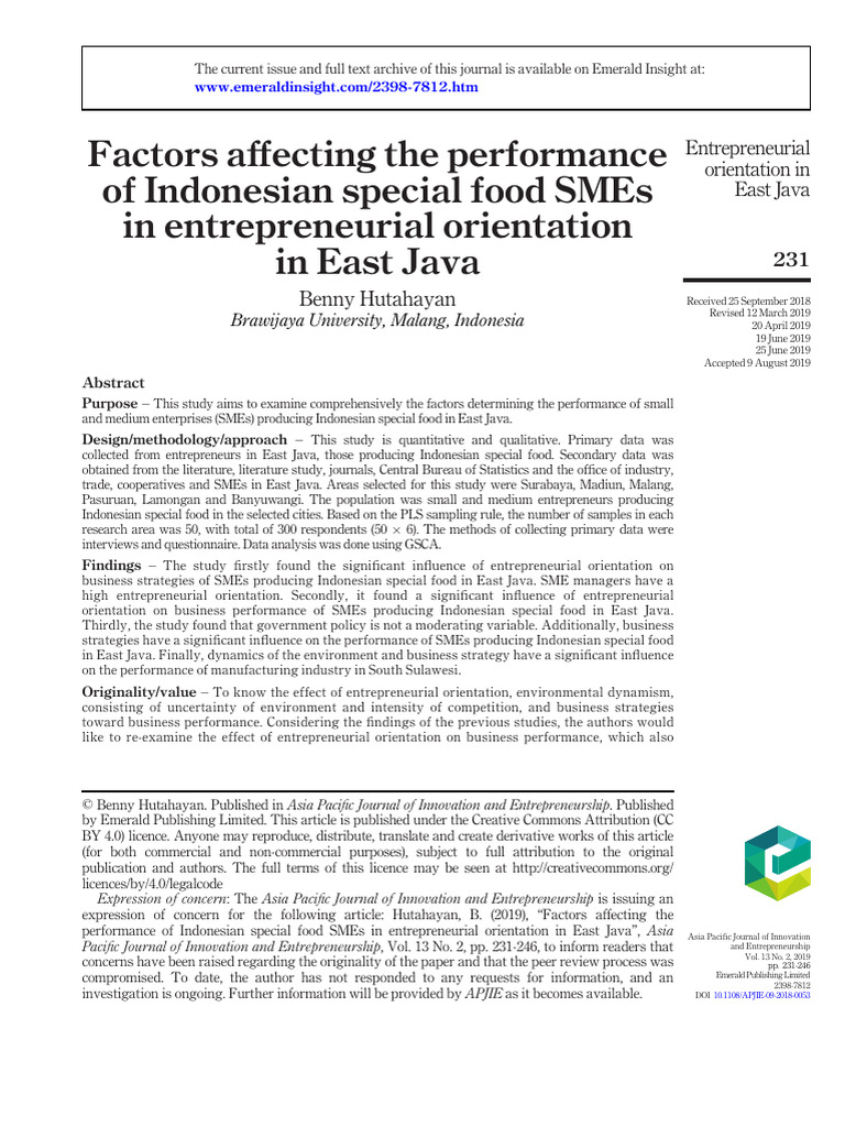 Factor Affecting Indonesian Special Food SMEs | PDF | Entrepreneurship ...