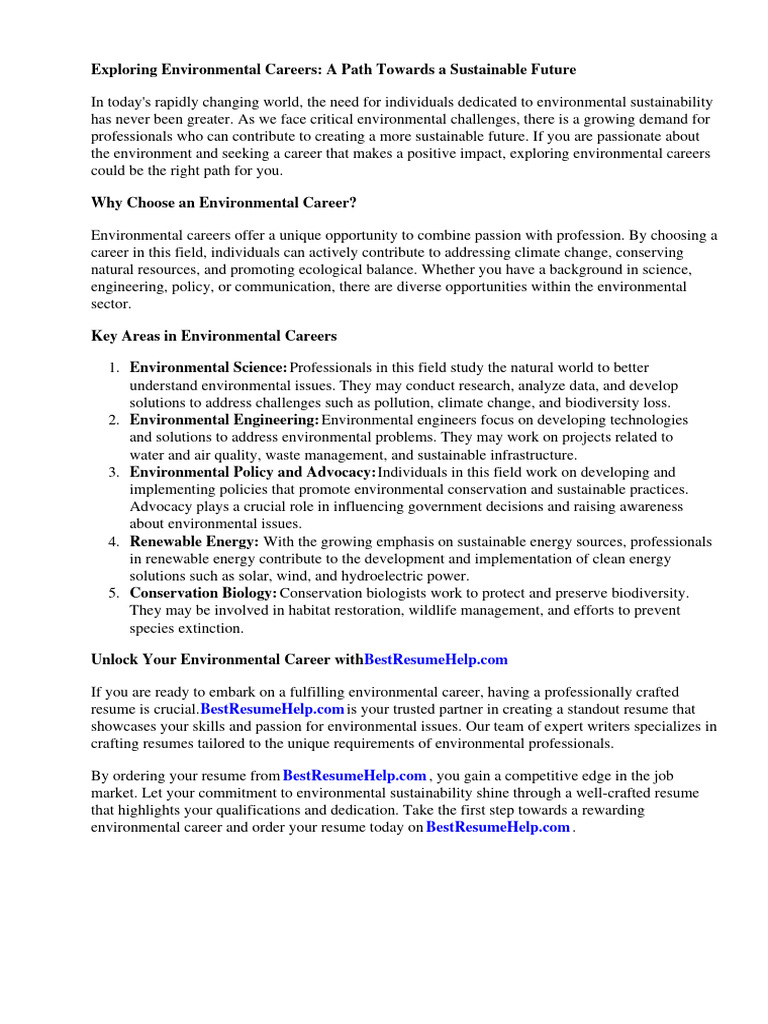 Environmental Careers for a Sustainable Future | PDF | Sustainability ...