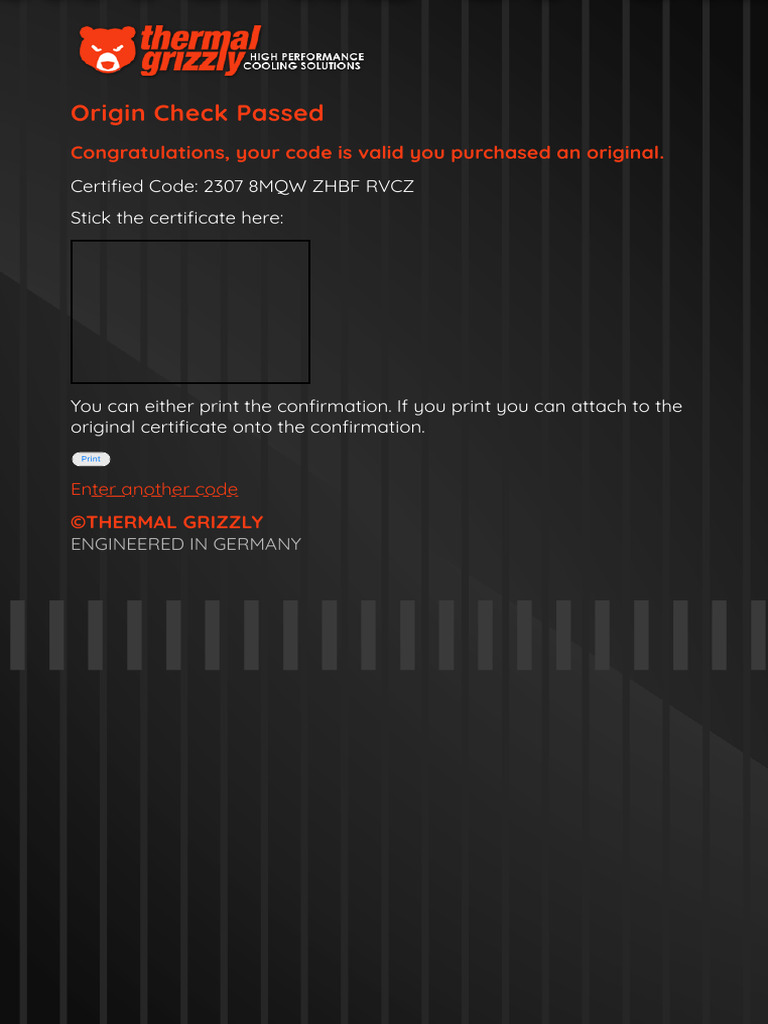 Thermal Grizzly Check Certificate of Origin | PDF