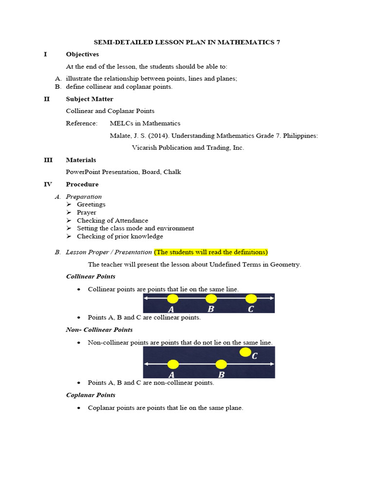 M7 Q3l6 Collinear And Coplanar Points Pdf Line Geometry Geometry