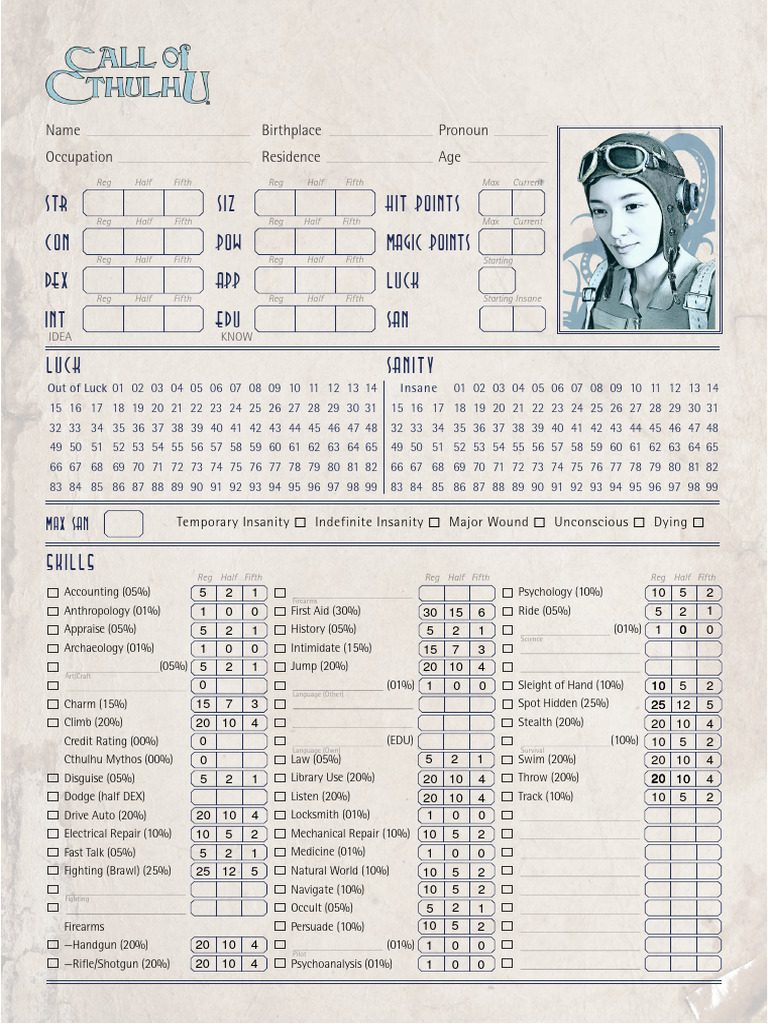 CoC7 Character Autocalc Sheet 1-05 | PDF | Projectile Weapons | Ballistics