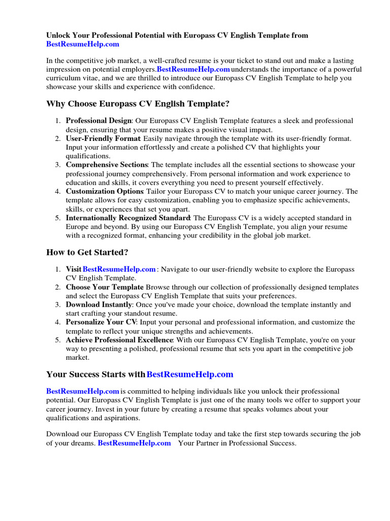 Europass CV English Template | PDF | European Union | Résumé
