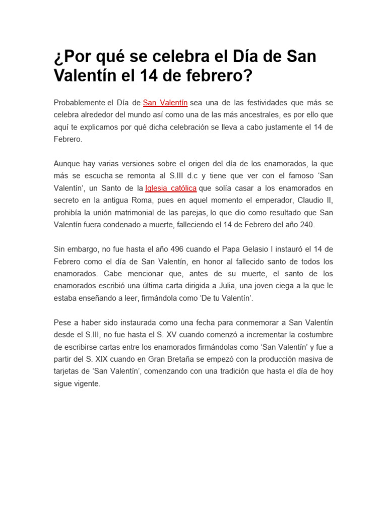 Origen del Día de San Valentín | PDF | día de San Valentín