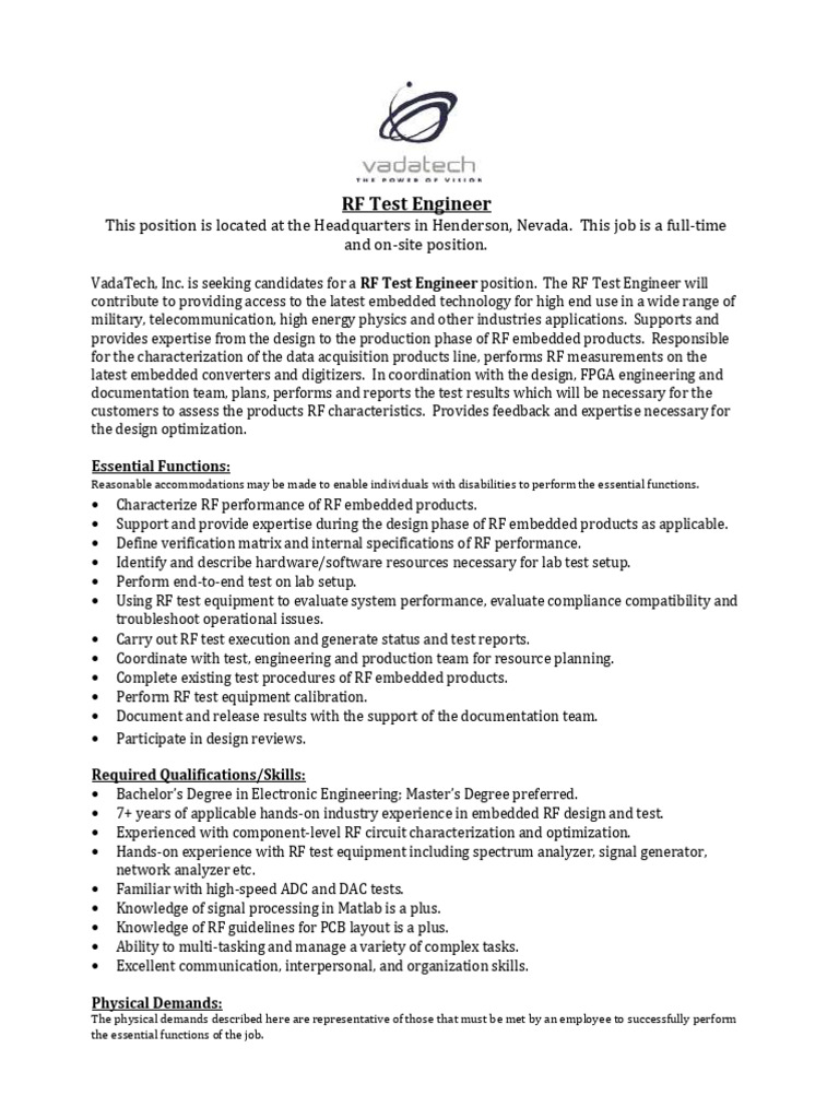 RF Test Engineer Job Opening in Nevada | PDF | Employment | Engineering