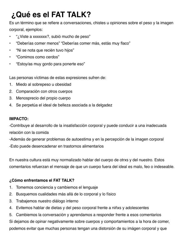 Fat Talk en Infanto Juvenil, Psicología | PDF