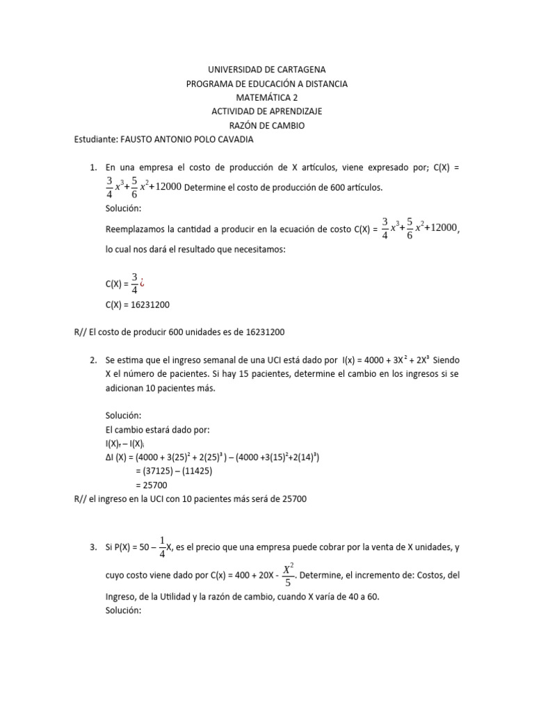 Act de Aprendizaje. matematica II UNIDAD 2 | PDF | Matemáticas