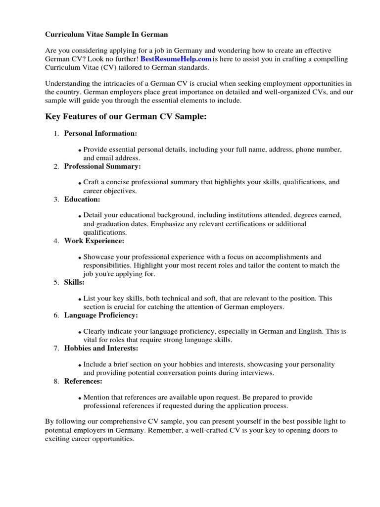 Curriculum Vitae Sample in German | PDF | Résumé