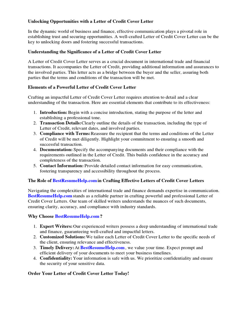 Letter of Credit Cover Letter | PDF | Letter Of Credit | Credit
