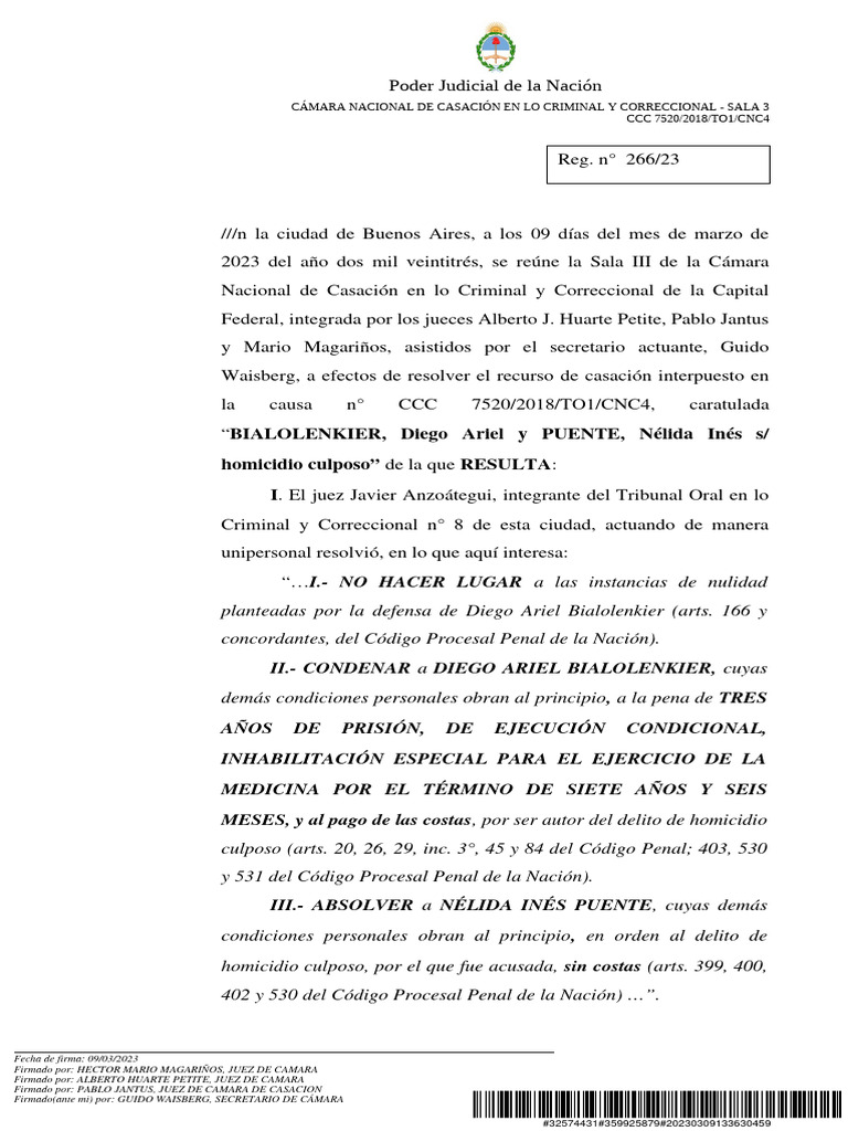 CNCCC - Sala3 - Bialolenier - Mala Praxis - Endos | PDF | Queja | Reanimación cardiopulmonar