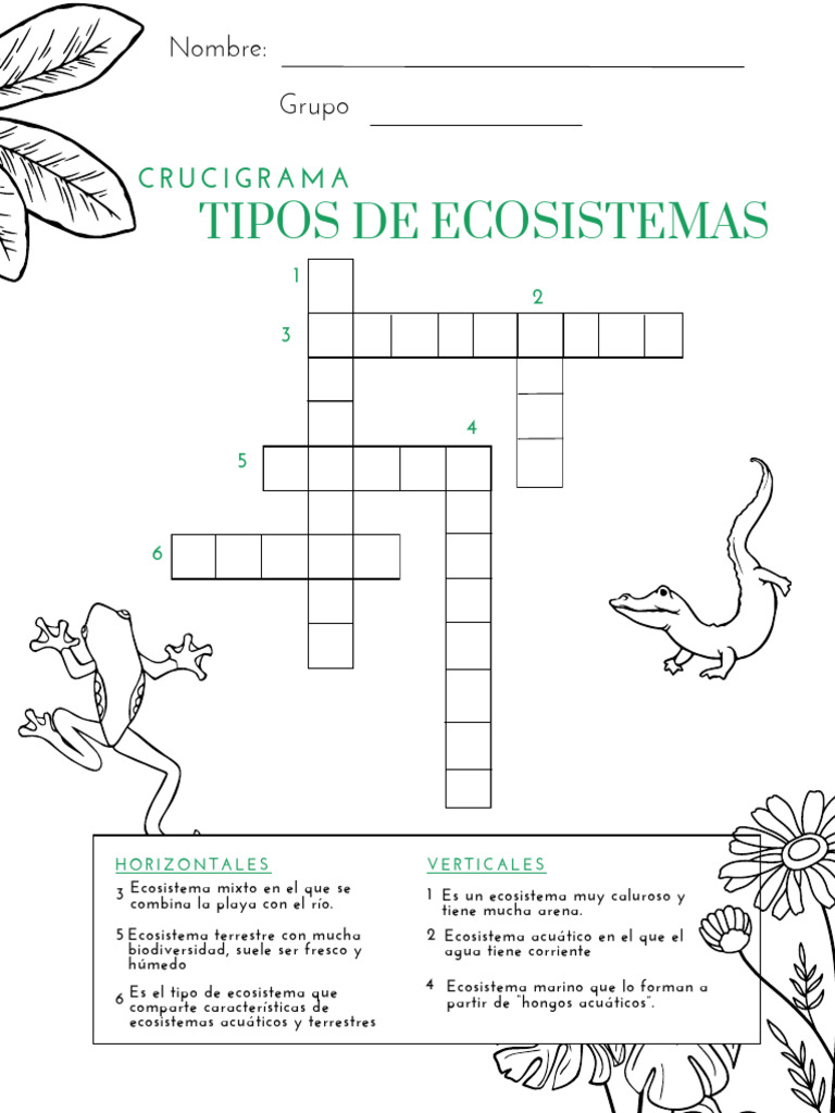 Hoja de Trabajo Crucigrama Flora y Fauna Blanco y Negro | PDF