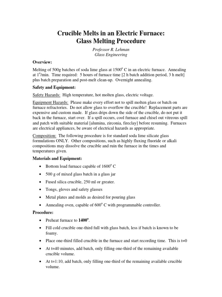 Glass Melting Procedure | PDF | Glasses | Steel