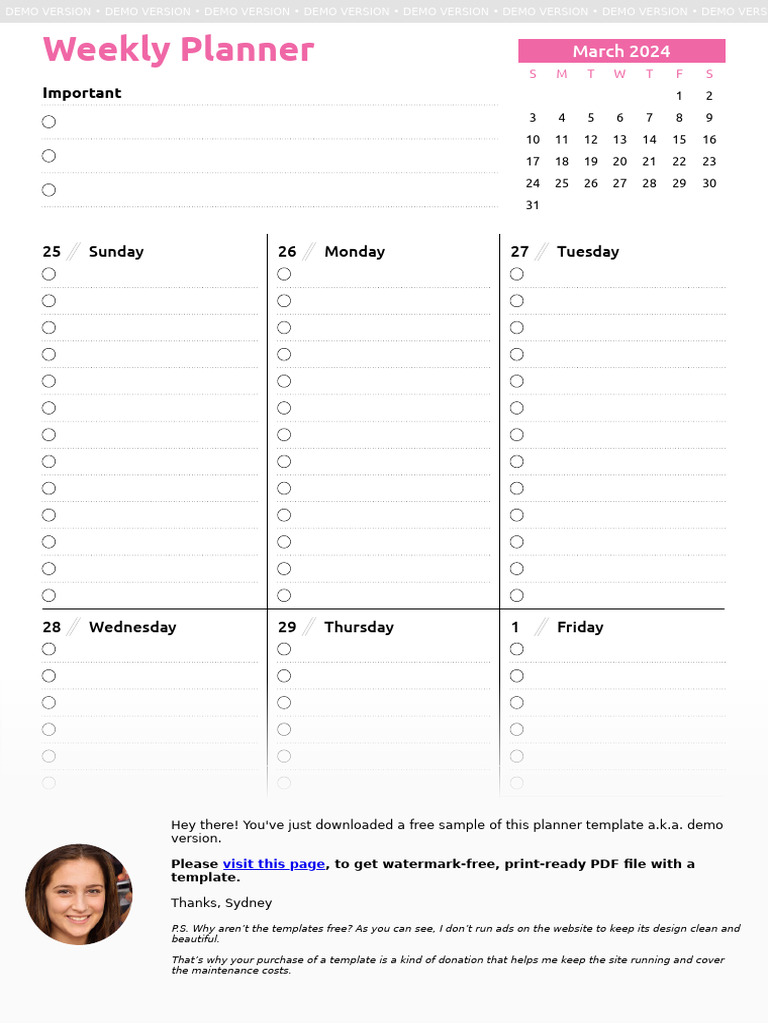 Colored One-Page Weekly Planner-A4 | PDF