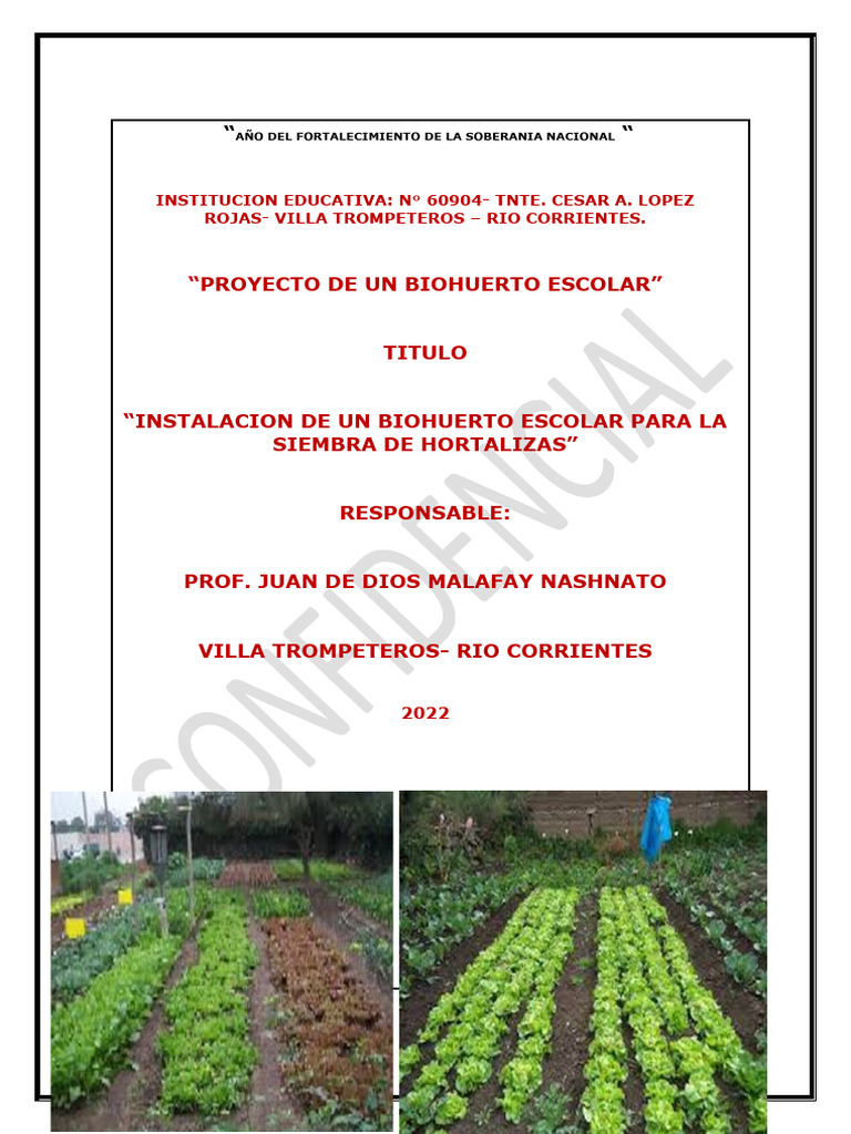 Proyecto de Un Biohuerto Escolar-2022 | PDF | Sustentabilidad | Siembra