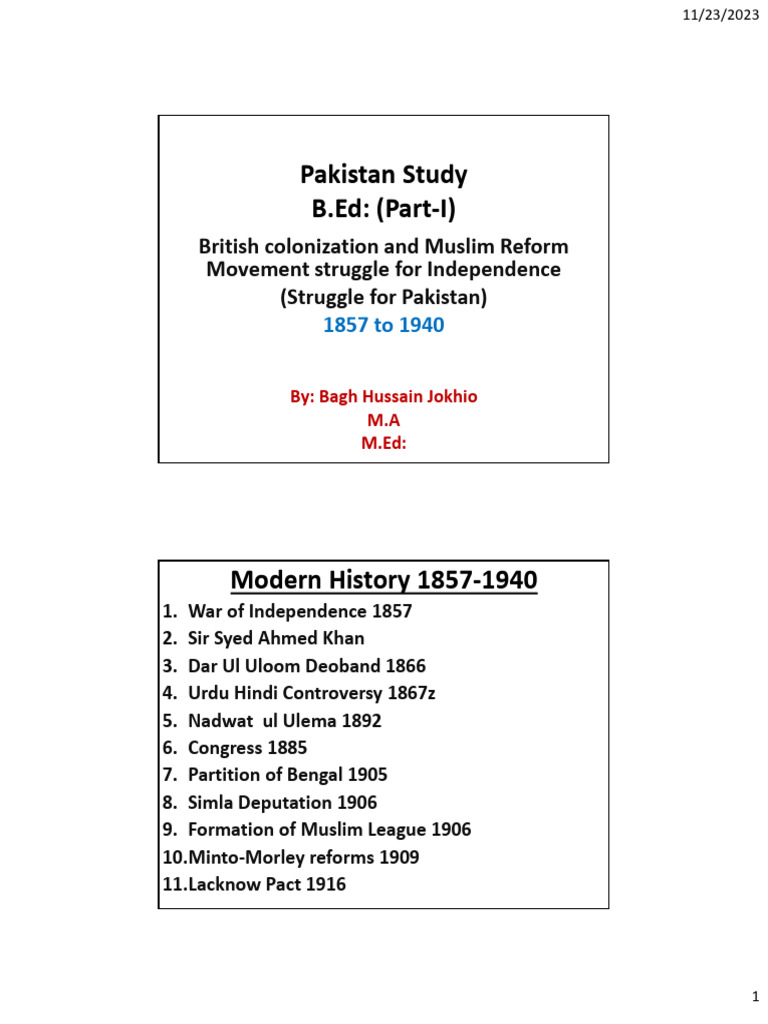Pakistan Independence Movement Overview | PDF | All India Muslim League ...