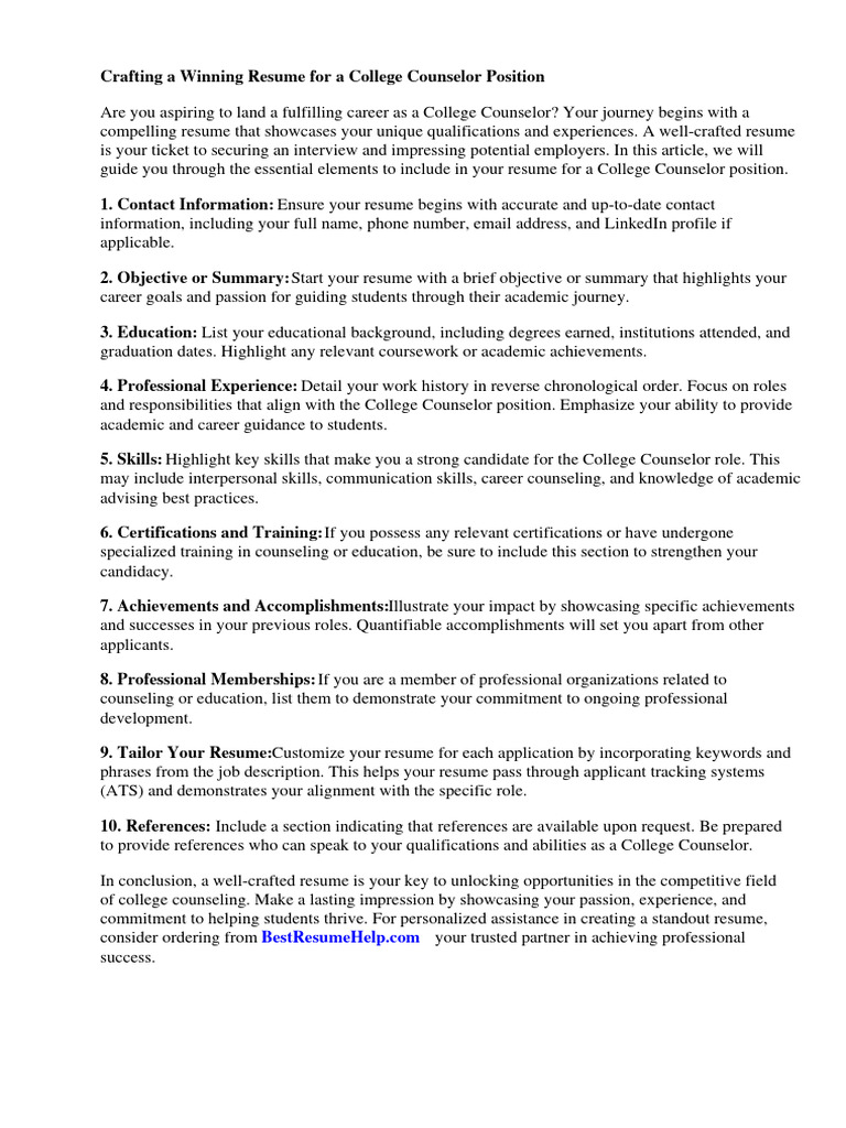 College Counselor Resume Guide | PDF | Career & Growth | Business