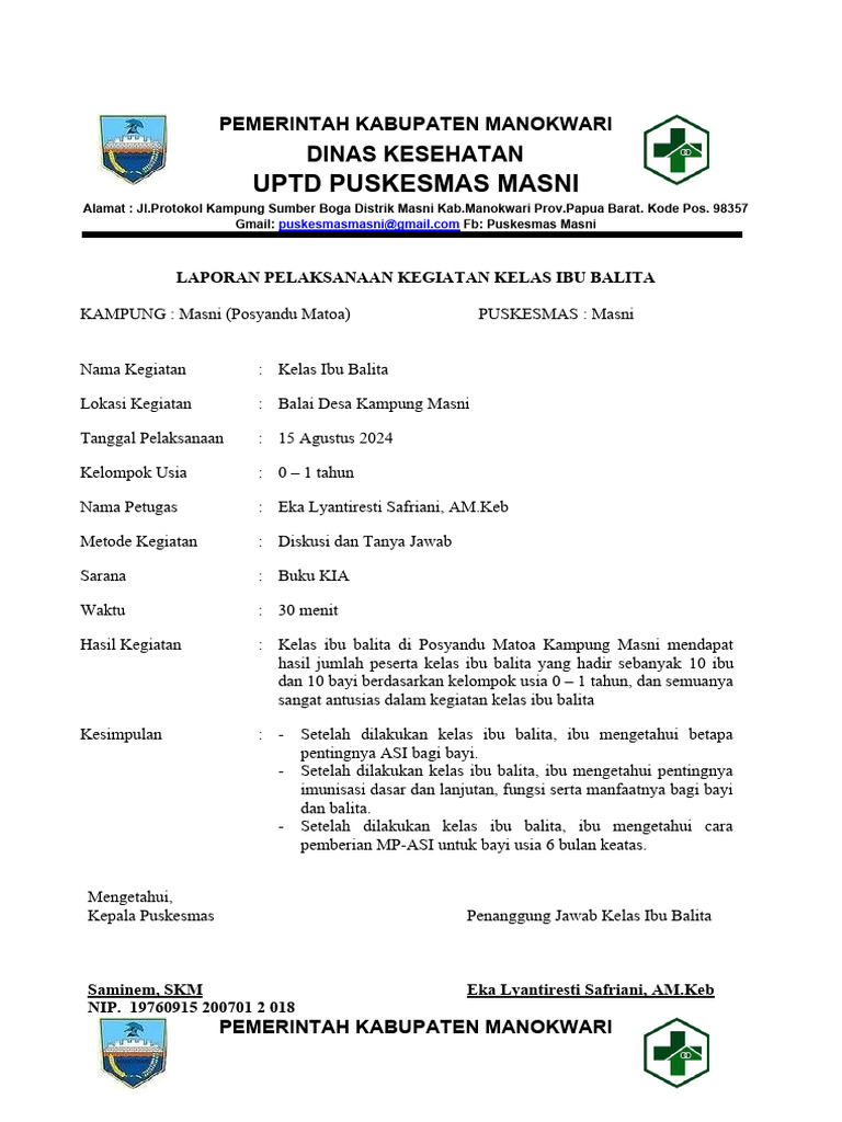 Laporan Kelas Bayi Balita Agustus | PDF