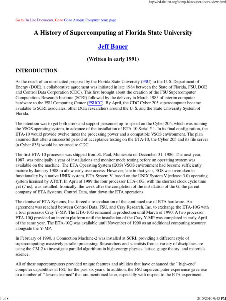 A History of Supercomputing at Florida State University | PDF ...