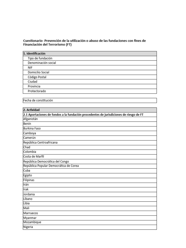 Cuestionario - Prevenci-N Abuso Fundaciones FT | PDF | Derecho