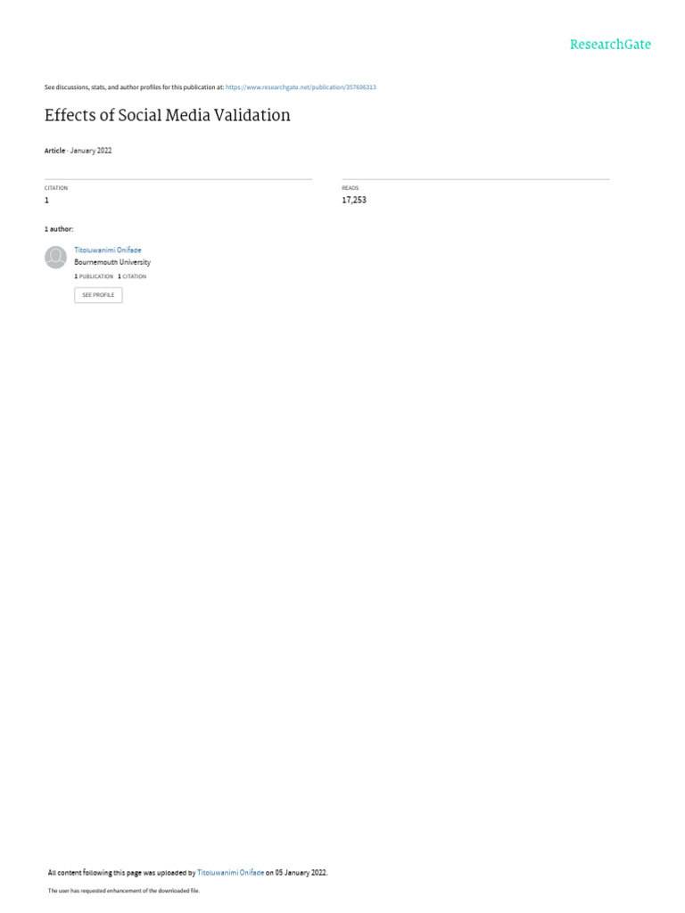 V2 Theeffectsofsocialmediavalidation V2 | PDF | Self Esteem | Social Media