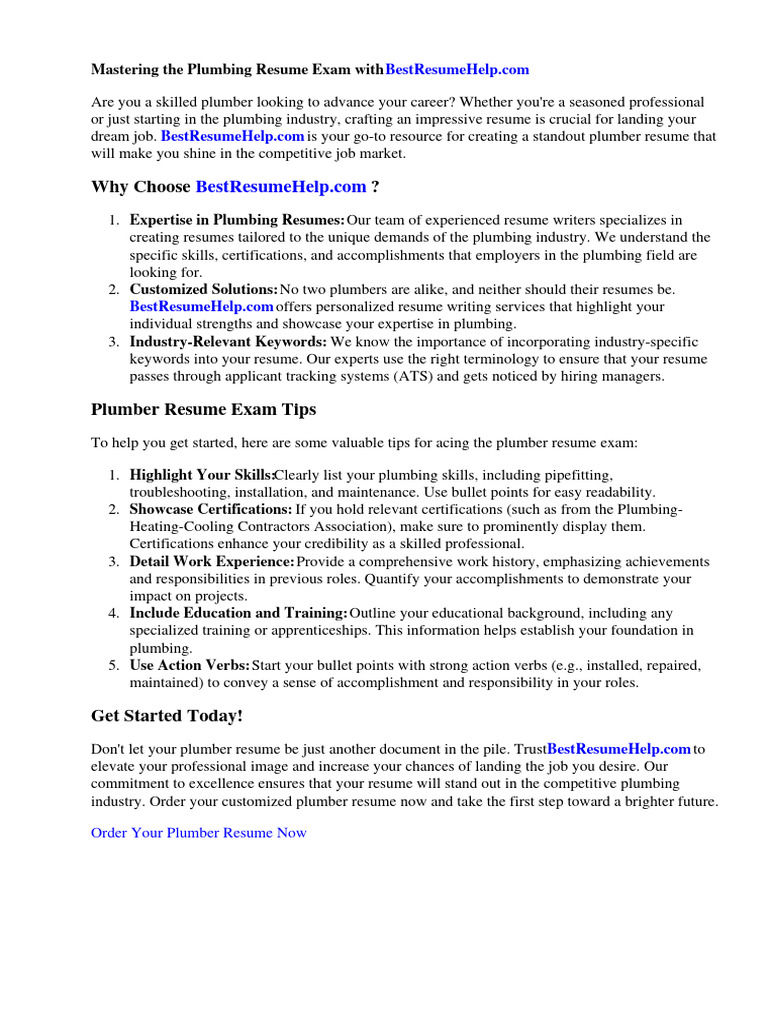 Plumber Resume Examples | PDF | Plumbing | Occupational Safety And Health