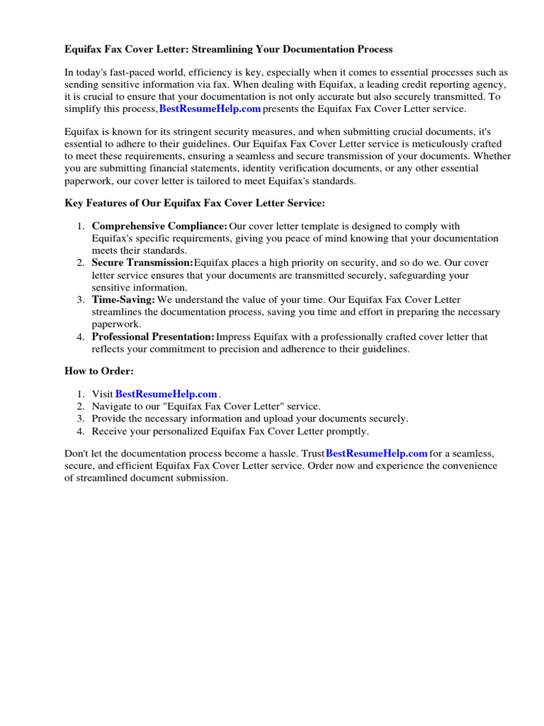 Equifax Fax Cover Letter | PDF | Fax | Mail