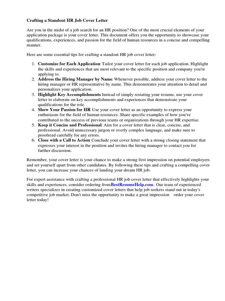 HR Job Cover Letter Sample | PDF | Human Resources | Résumé