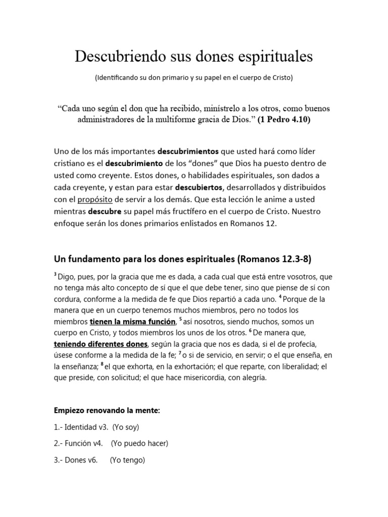 Descubriendo tus Dones Espirituales | PDF | Cristo (título) | Dios