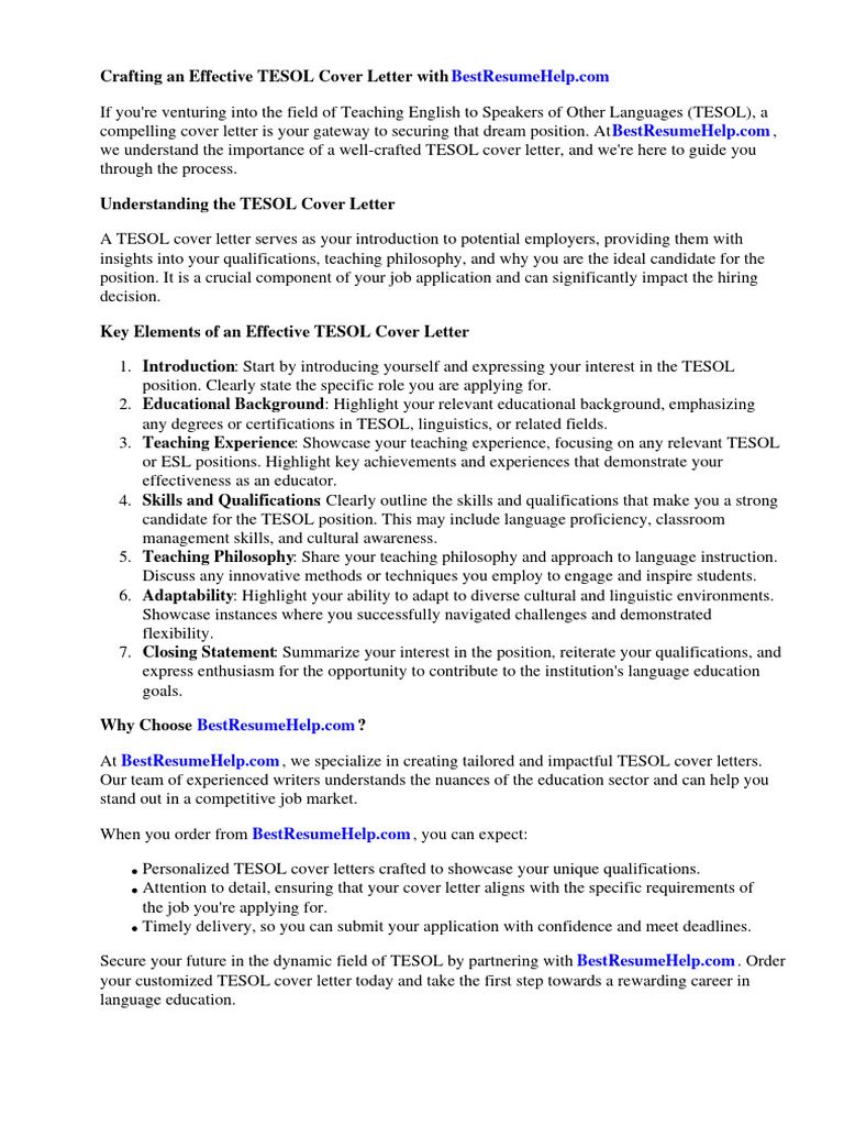 Tesol Cover Letter | PDF | English As A Second Or Foreign Language | Résumé