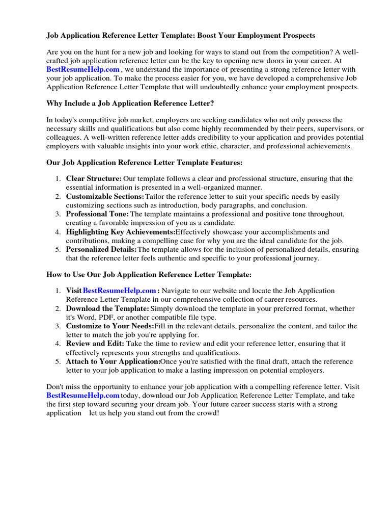 Job Application Reference Letter Template | PDF | Employment