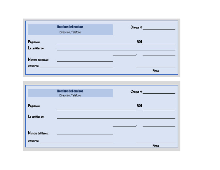 Plantilla Cheque Excel para Rellenar | PDF