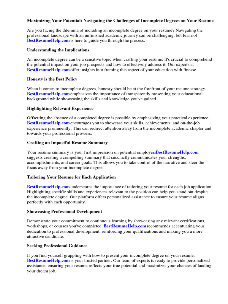 Incomplete Degree On Resume | PDF | Résumé Incomplete Degree On Resume | PDF | Résumé