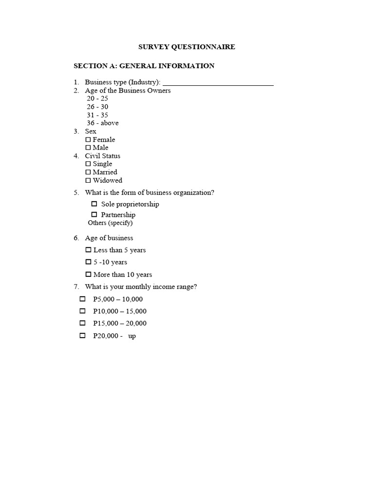 Survey Questionnaire | PDF