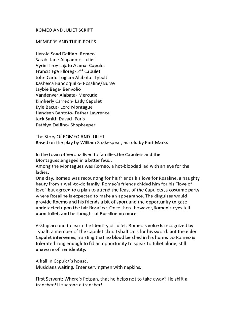 Romeo and Juliet Script | PDF | Characters In Romeo And Juliet | Romeo ...