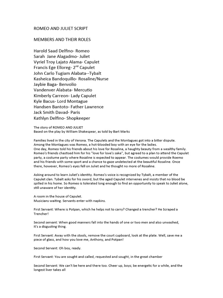 Romeo and Juliet Script 2 | PDF | Characters In Romeo And Juliet ...