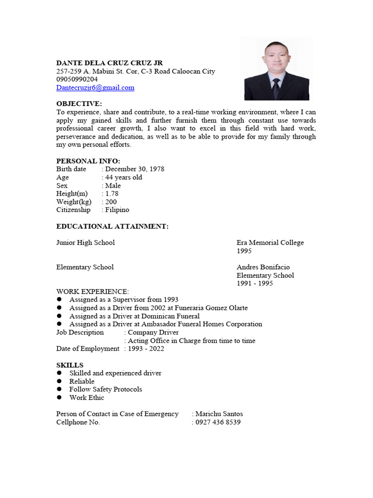 Dante Dela Cruz Cruz JR Resume | PDF