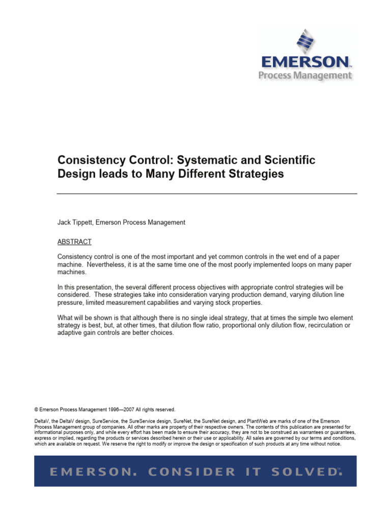 White Paper Consistency Control Systematic Scientific Design Leads to Many Different Strategies ...