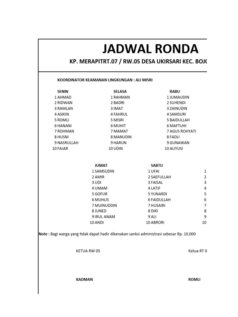 Jadwal Ronda | PDF
