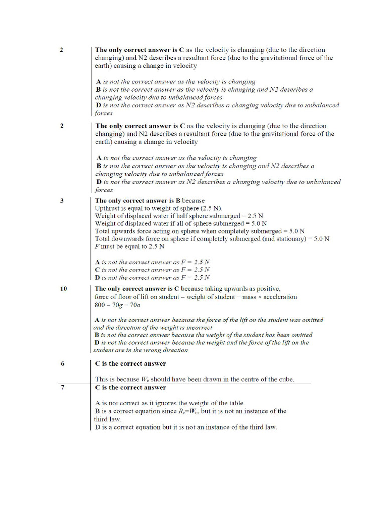 Force MCQ Solutions | PDF